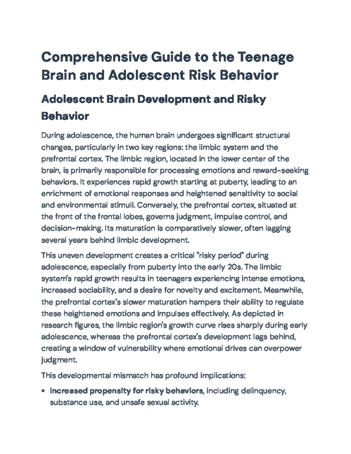 Comprehensive Overview of Adolescent Brain Development & Risk Behavior ...