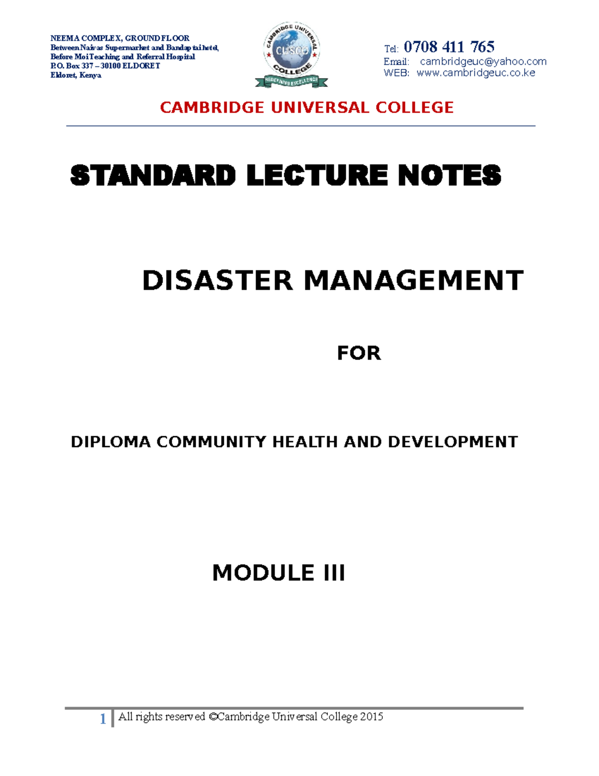 Disaster Management - Complete lecture notes - STANDARD LECTURE NOTES ...
