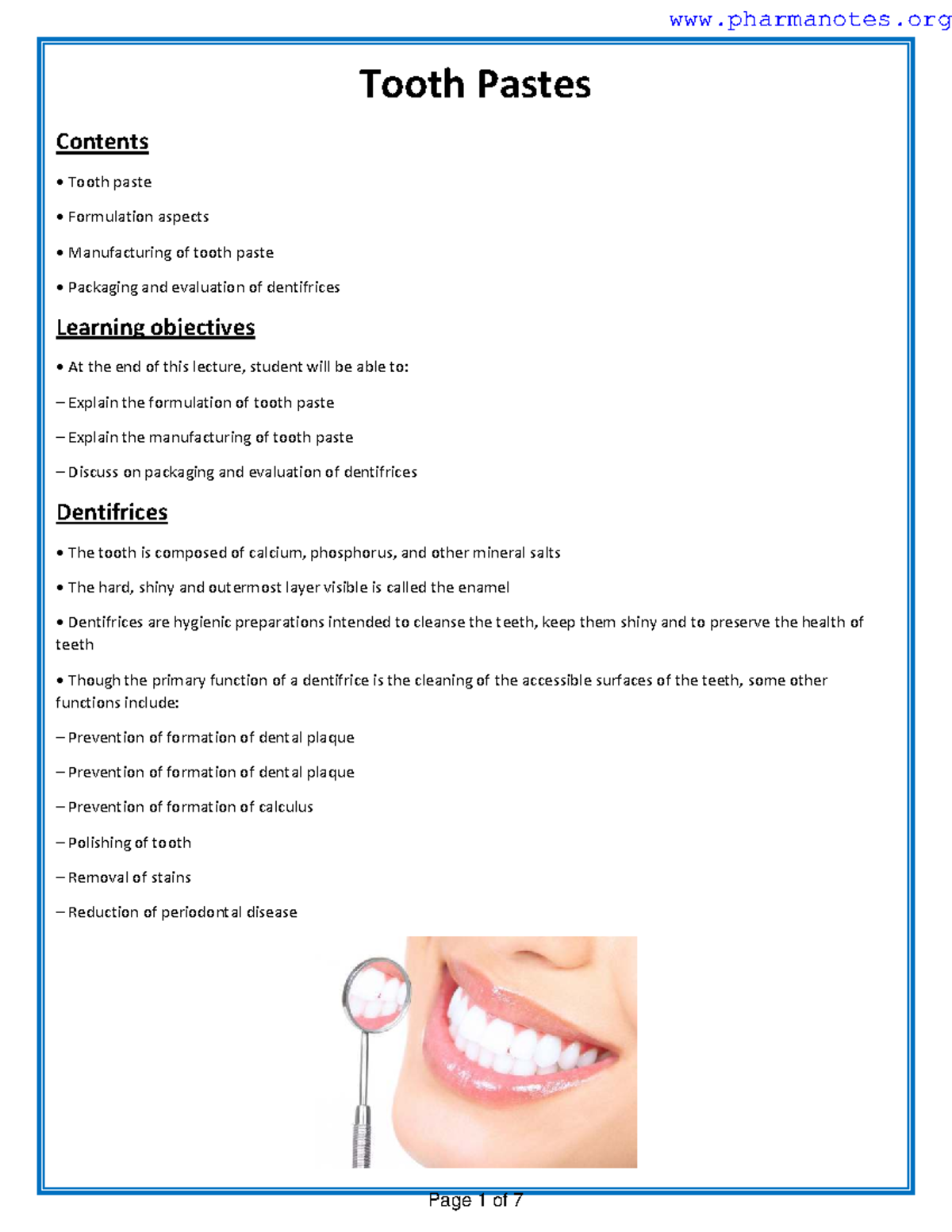 Tooth Pastes: Formulation, Manufacturing & Evaluation Insights - Studocu