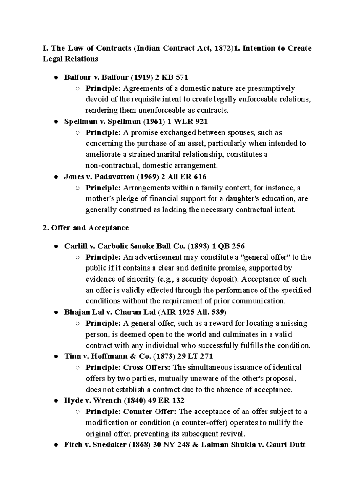Contract Case Laws - Indian Contract Act, 1872 Overview - Studocu