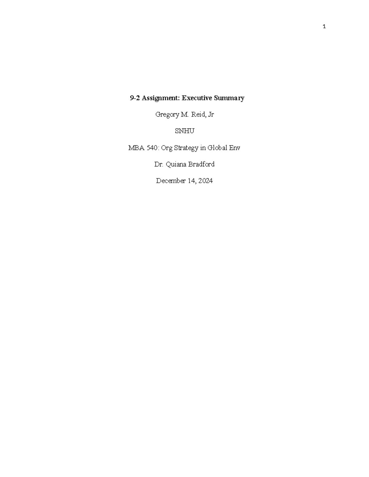 Module 9 Executive Summary GReid - 9-2 Assignment: Executive Summary ...