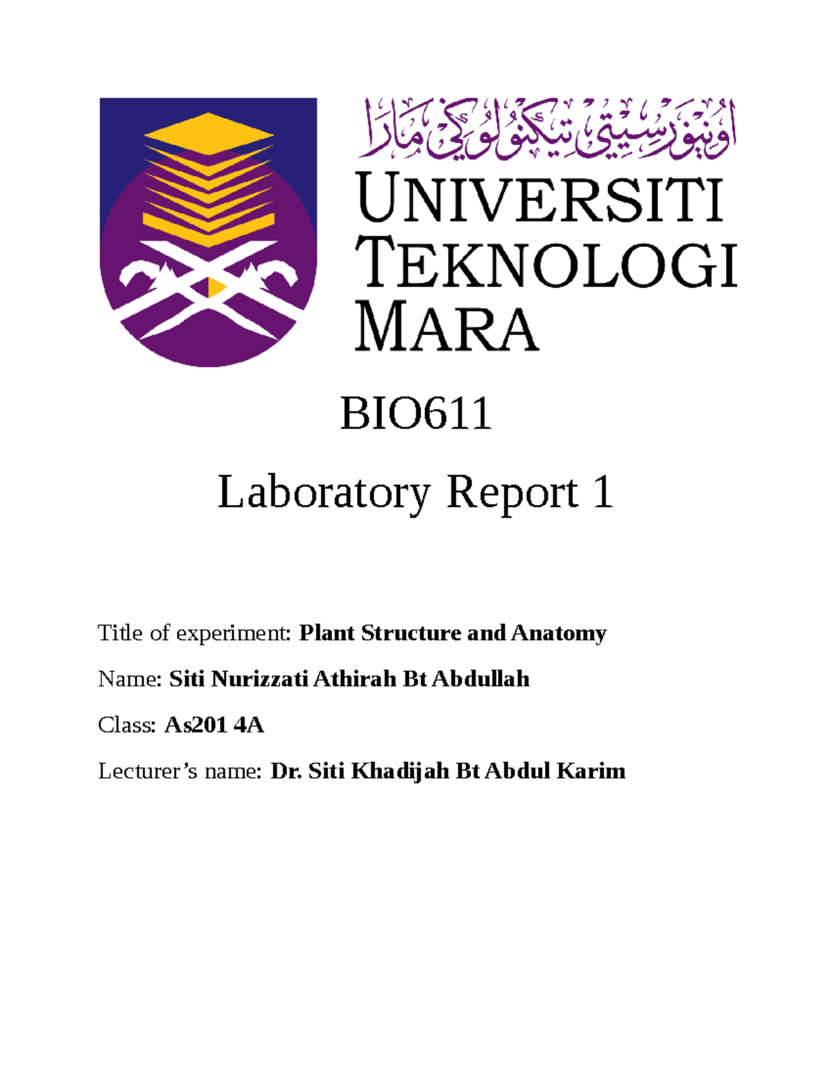 Lab Report BIO611: Plant Structure, Stomatal Distribution ...