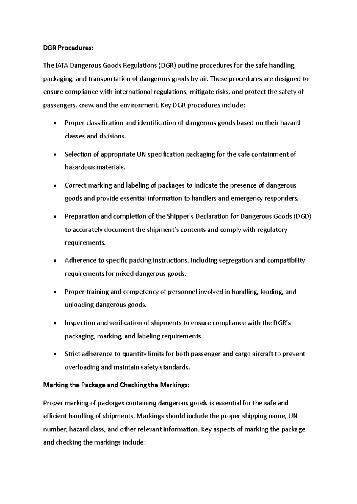 DGR Procedures: Handling, Packaging, and Emergency Response Guide - Studocu