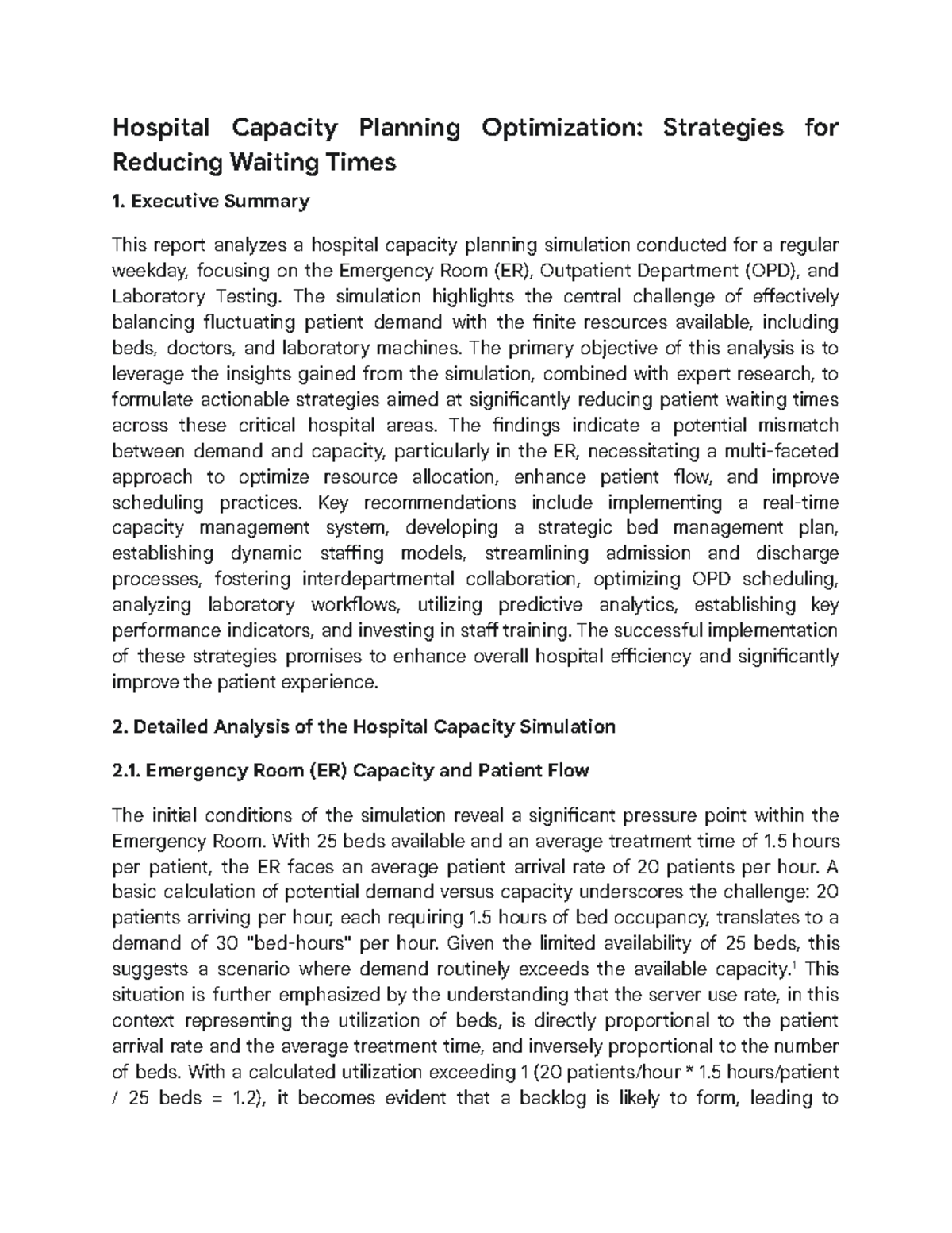 Hospital Capacity Planning Simulation: Strategies to Reduce Wait Times - Studocu