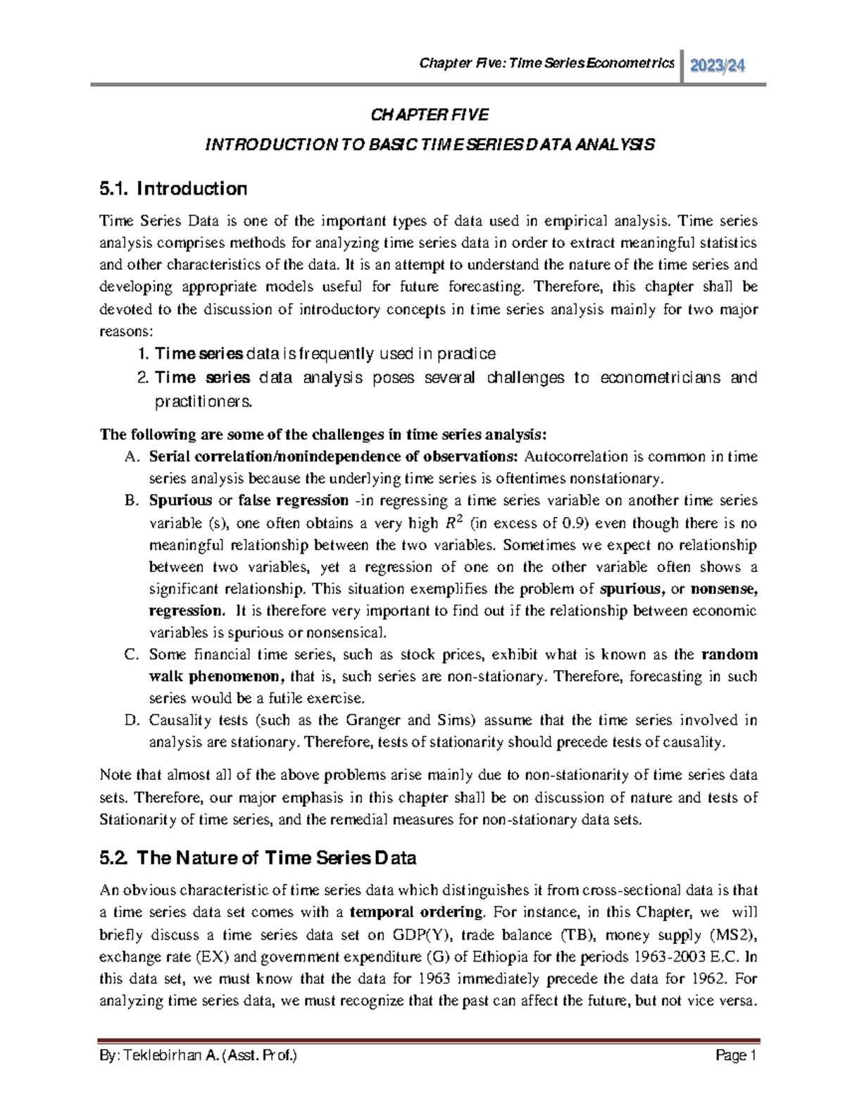 Chapter 5 Time Series Analysis Ppt 20 23 Chapter Five Introduction To Basic Time Series Data