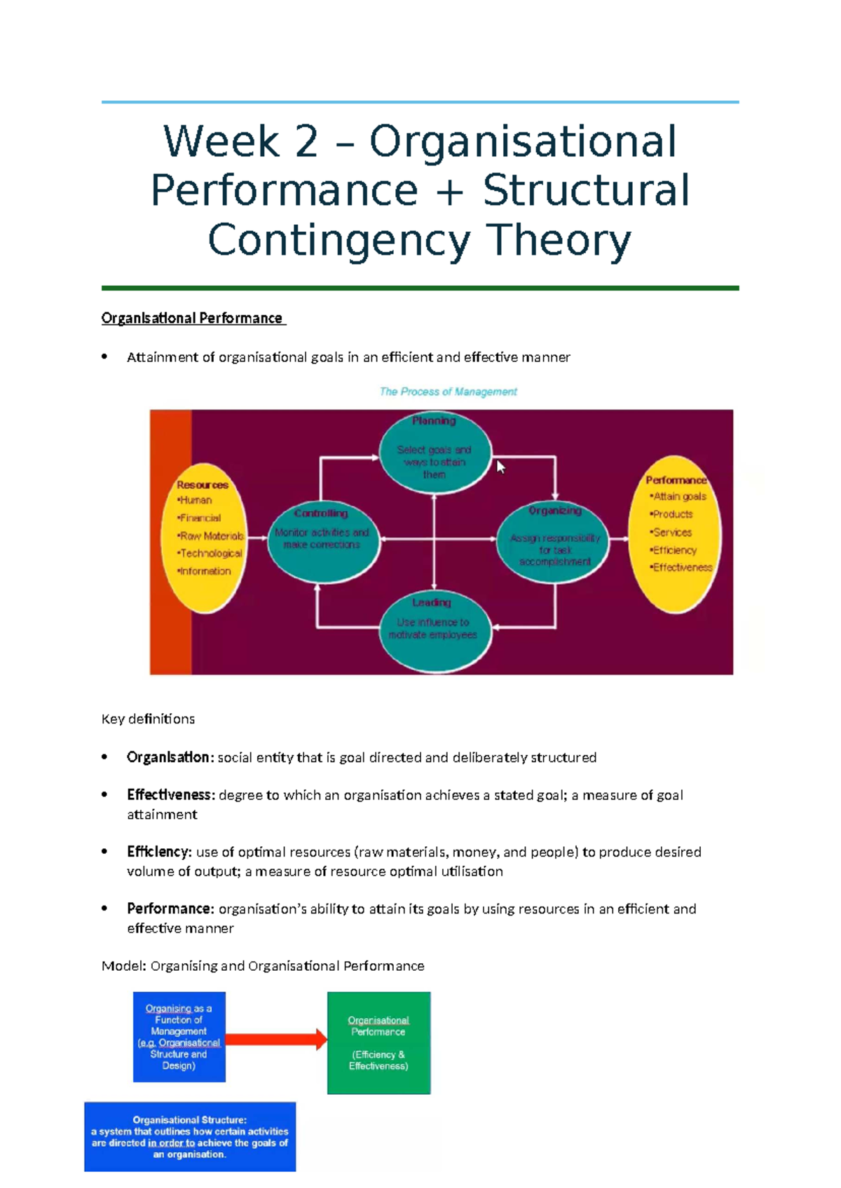 Week 2: Organisational Performance & Structural Contingency Theory ...