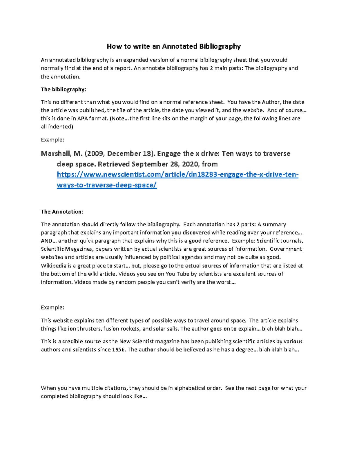 How to write an Annotated Bibliography - An annotate bibliography has 2 ...