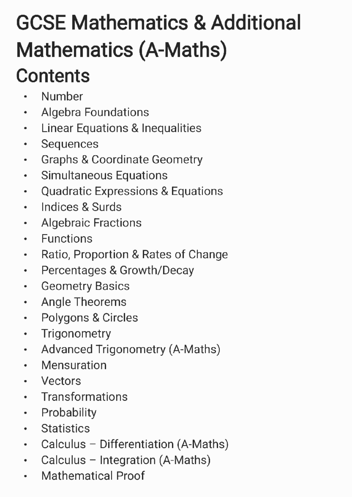 GCSE A-Maths 260118 Additional Mathematics Study Guide - Studocu