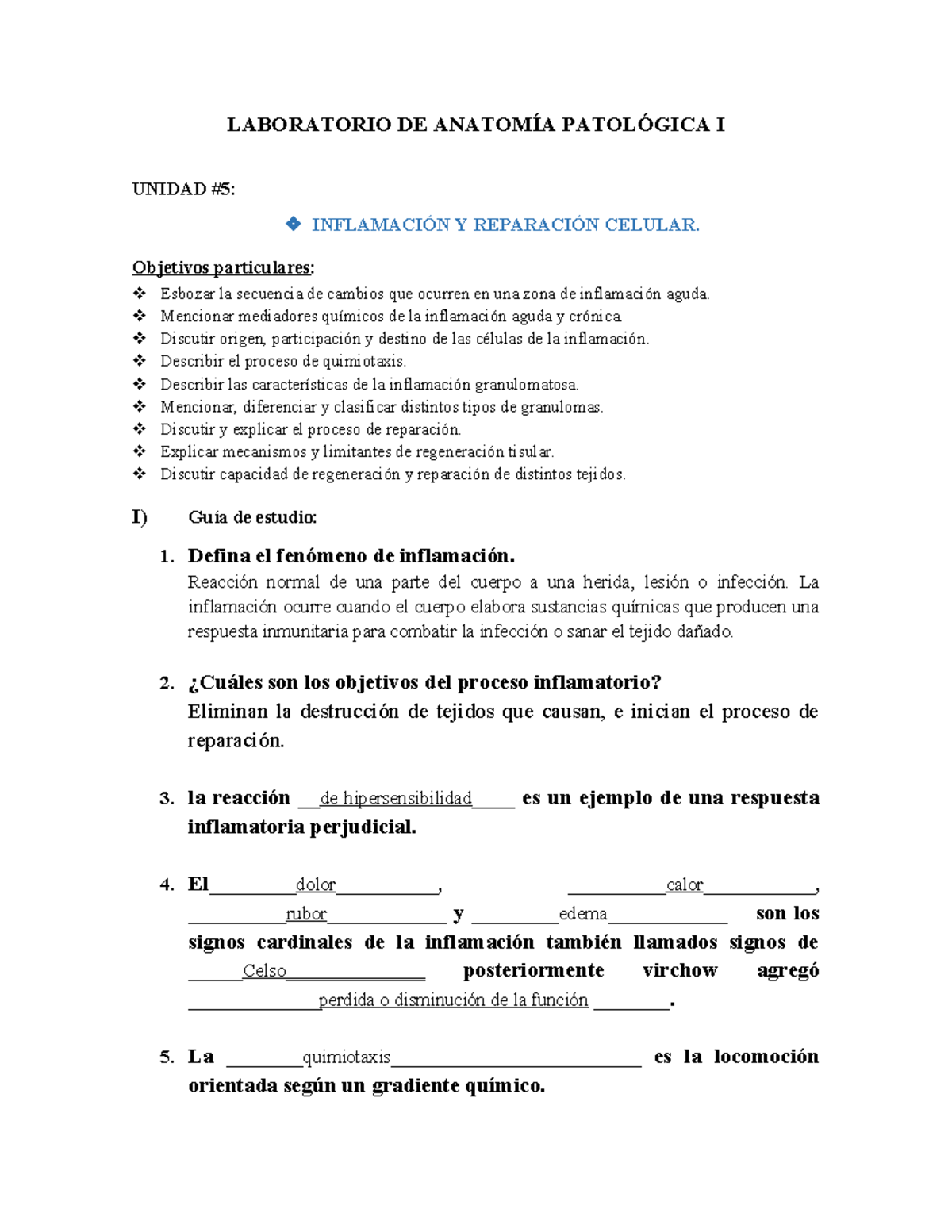 Guía de Estudio: Lab. de Anatomía Patológica I - Unidad 5 - Studocu