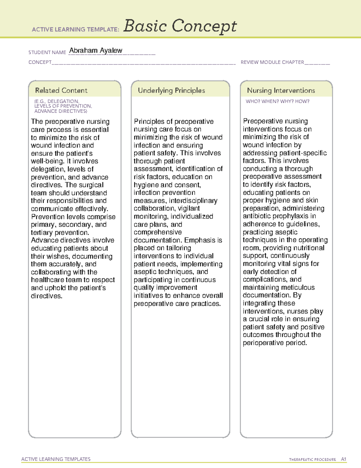Basic Concepts of Postoperative Care: Active Learning Template - Studocu