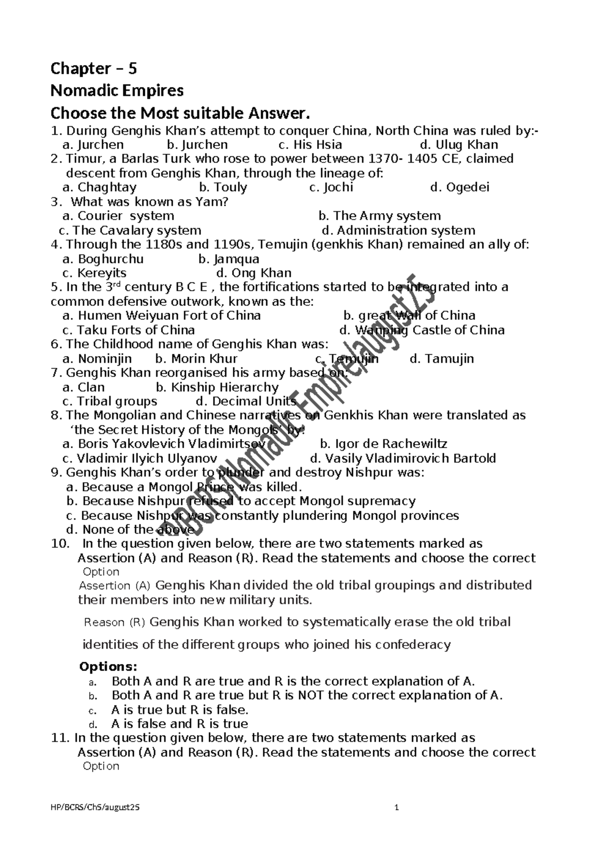 Chapter 5: Nomadic Empires Quiz & Assignment Answers - Studocu