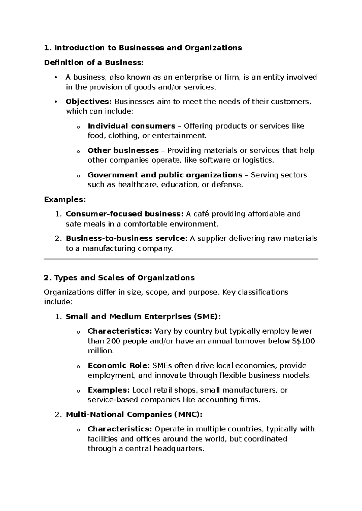 Lesson 1 C109 notes - 1. Introduction to Businesses and Organizations ...
