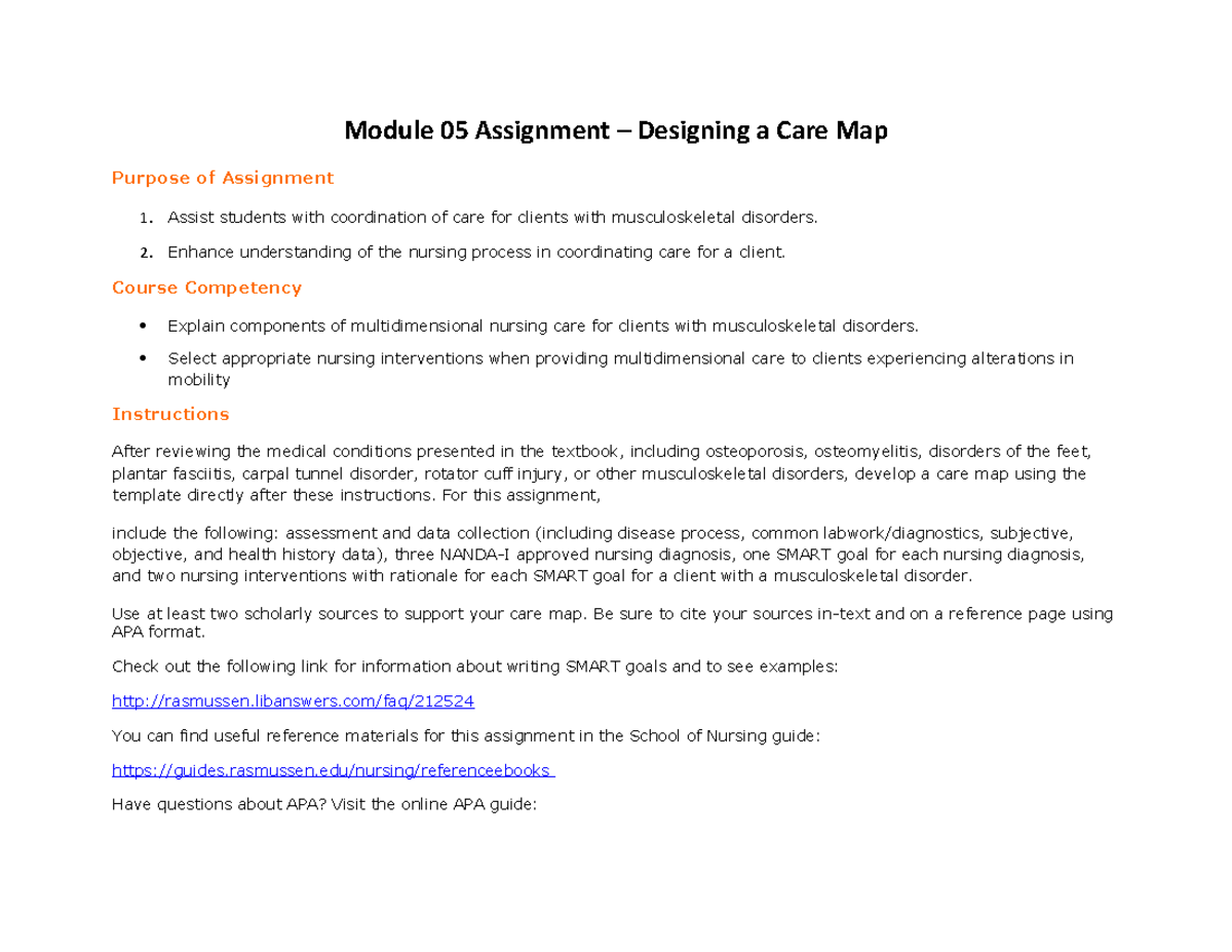 Module 05 Written Assignment 11062021 - Module 05 Assignment – Designing a Care Map Purpose of ...