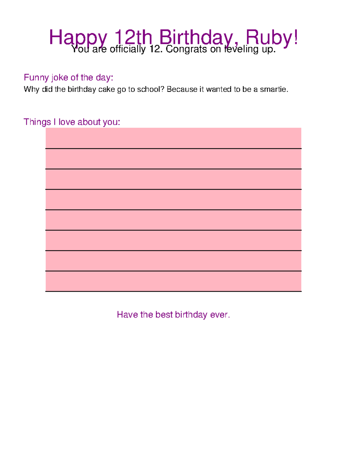 Ruby 12th Birthday Card - Happy 12th Birthday, Ruby! You are officially ...