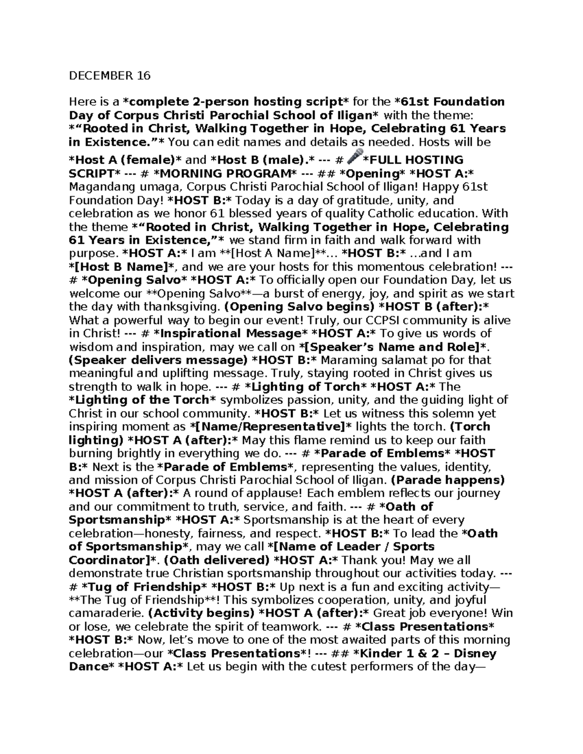 CCPSI 61st Foundation Day Celebration Script - Studocu