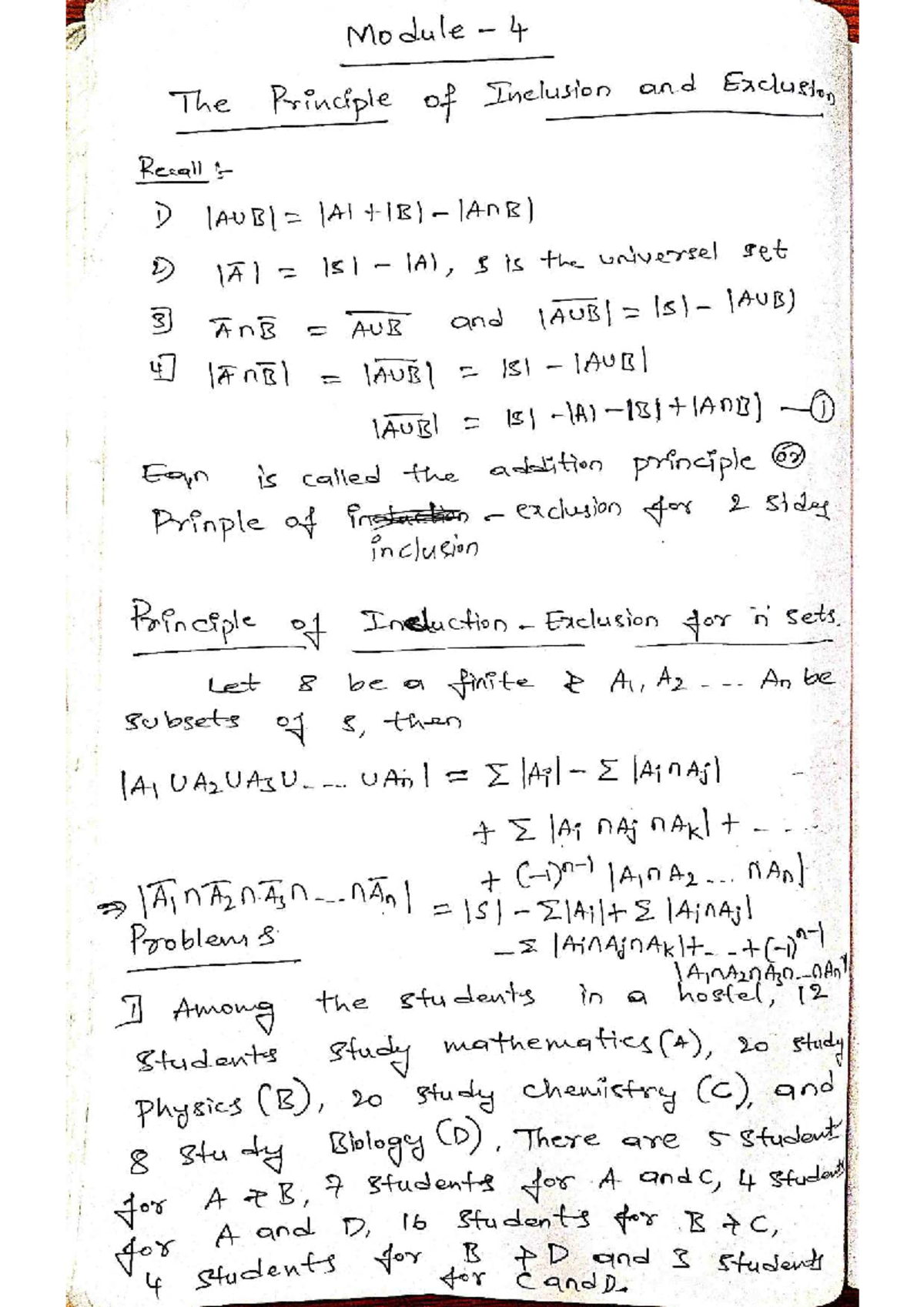 Module 4: Principles of Inclusion-Exclusion in Set Theory - Studocu