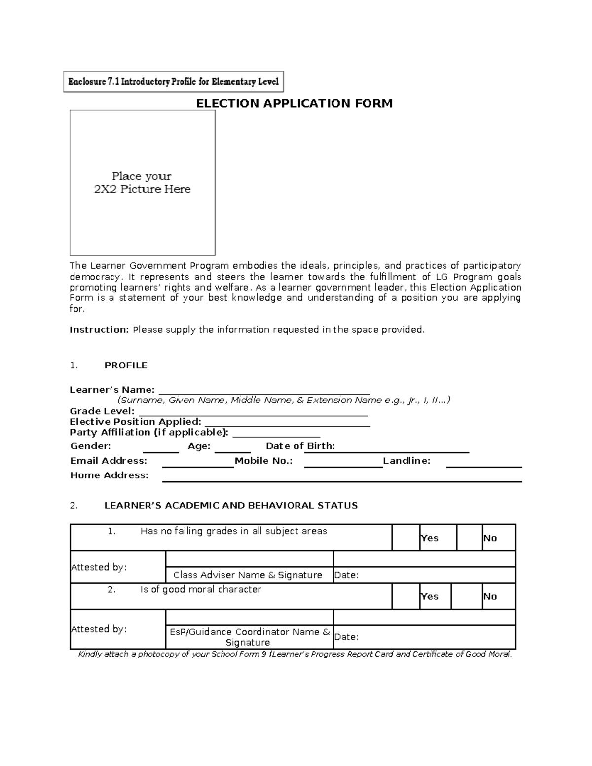 SELG Election Application FORM 1 - ELECTION APPLICATION FORM The ...