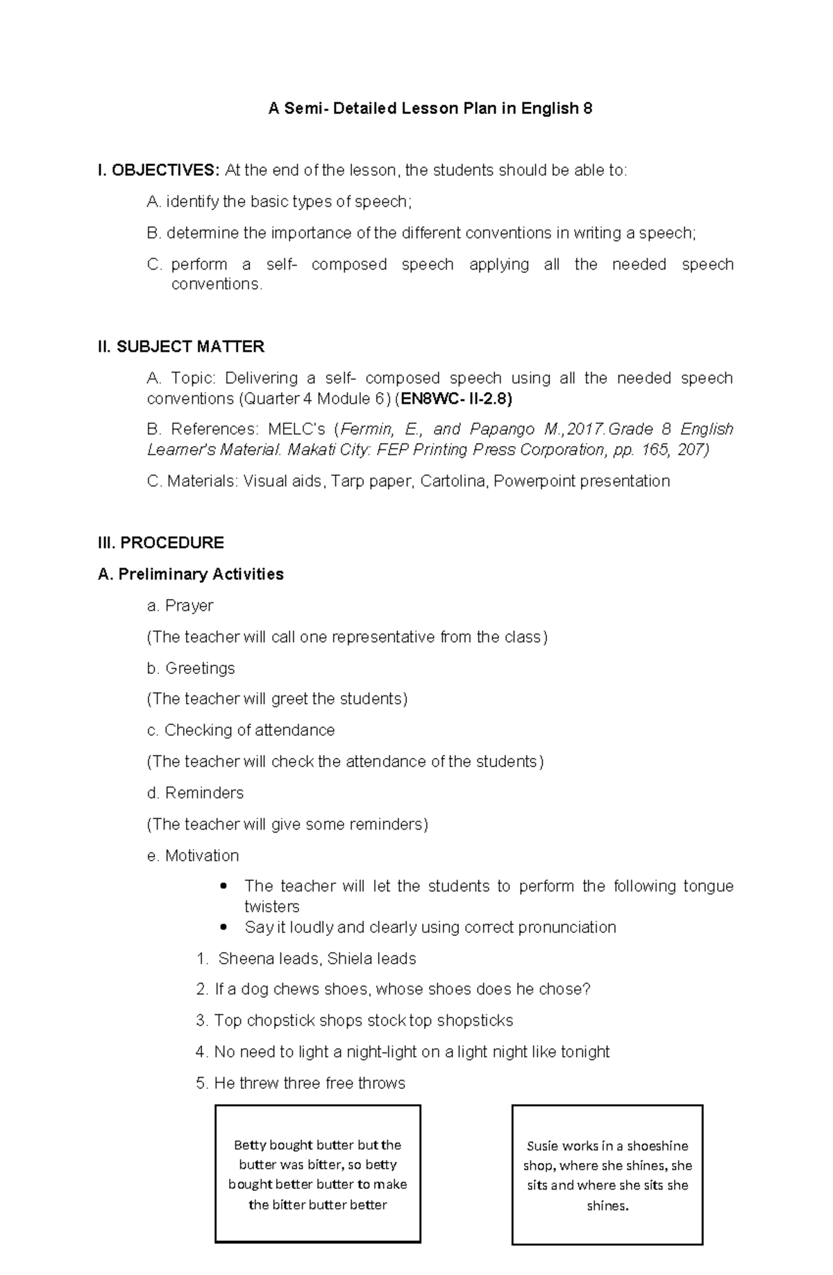 English 8 Lesson PLAN S.Y 25 - A Semi- Detailed Lesson Plan in English ...