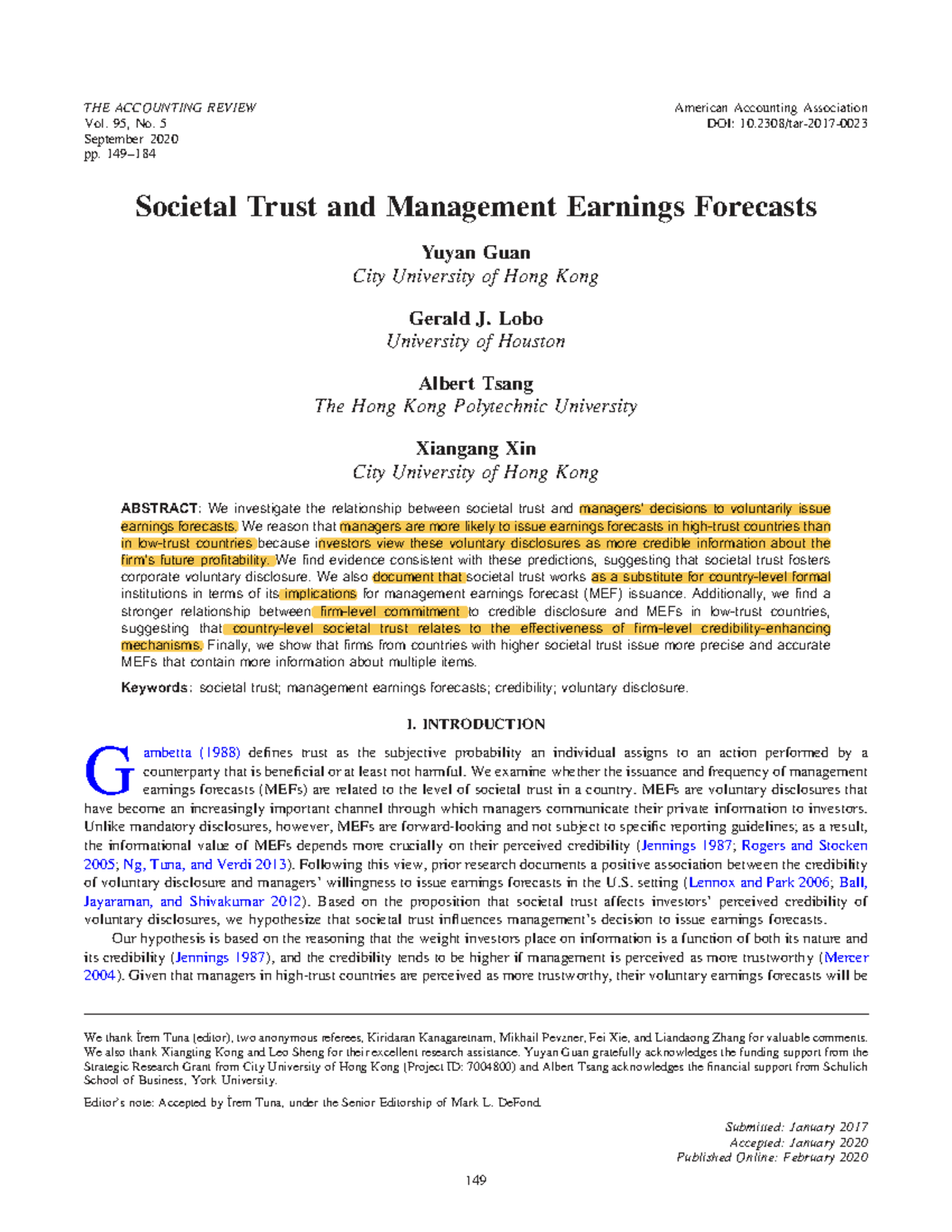 Societal Trust and Management Earnings Forecasts: Insights from 2020 ...