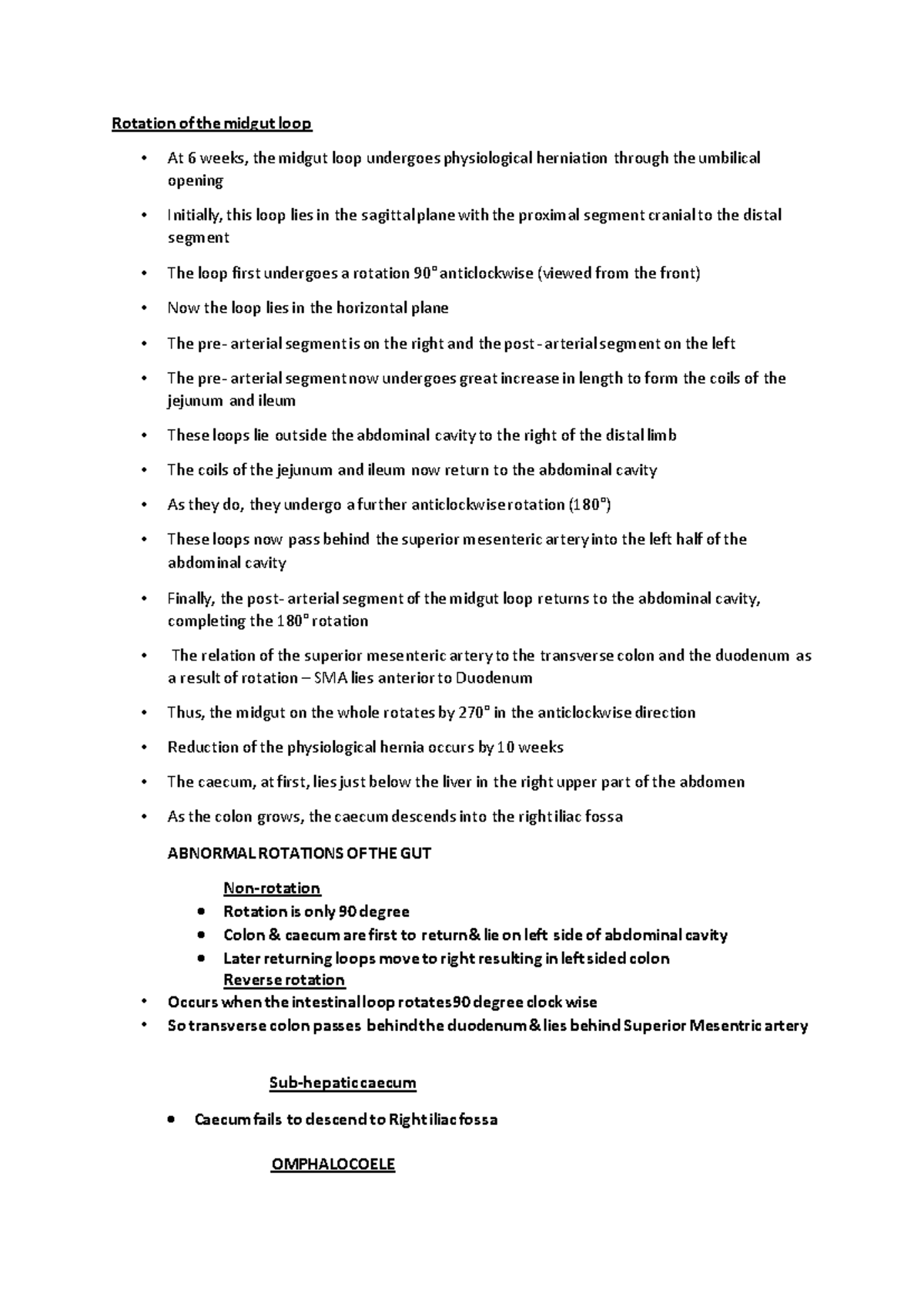 Midgut Loop Rotation Study Notes - Anatomy 101 - Studocu