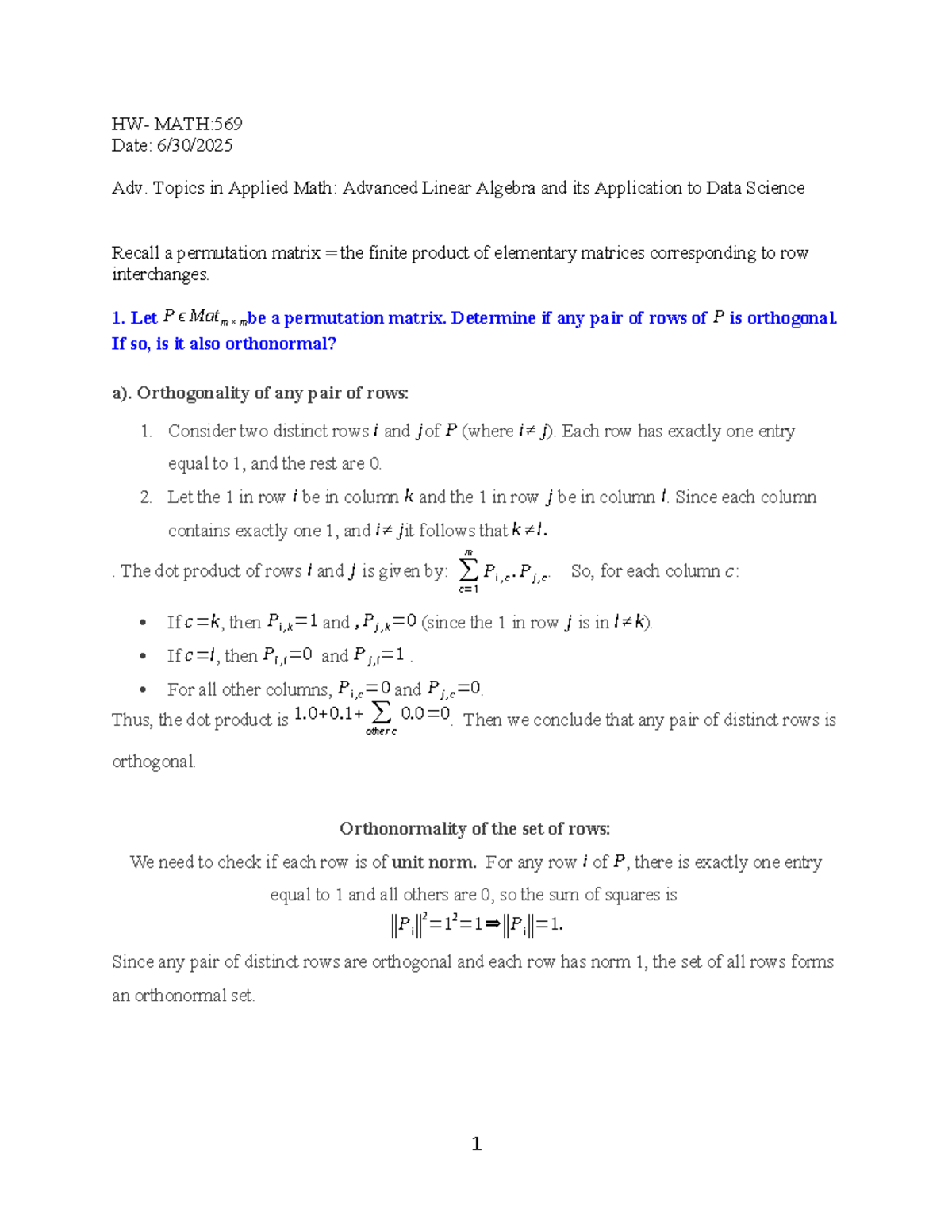 HW MATH 569 - Summer 2025: Advanced Linear Algebra Insights - Studocu