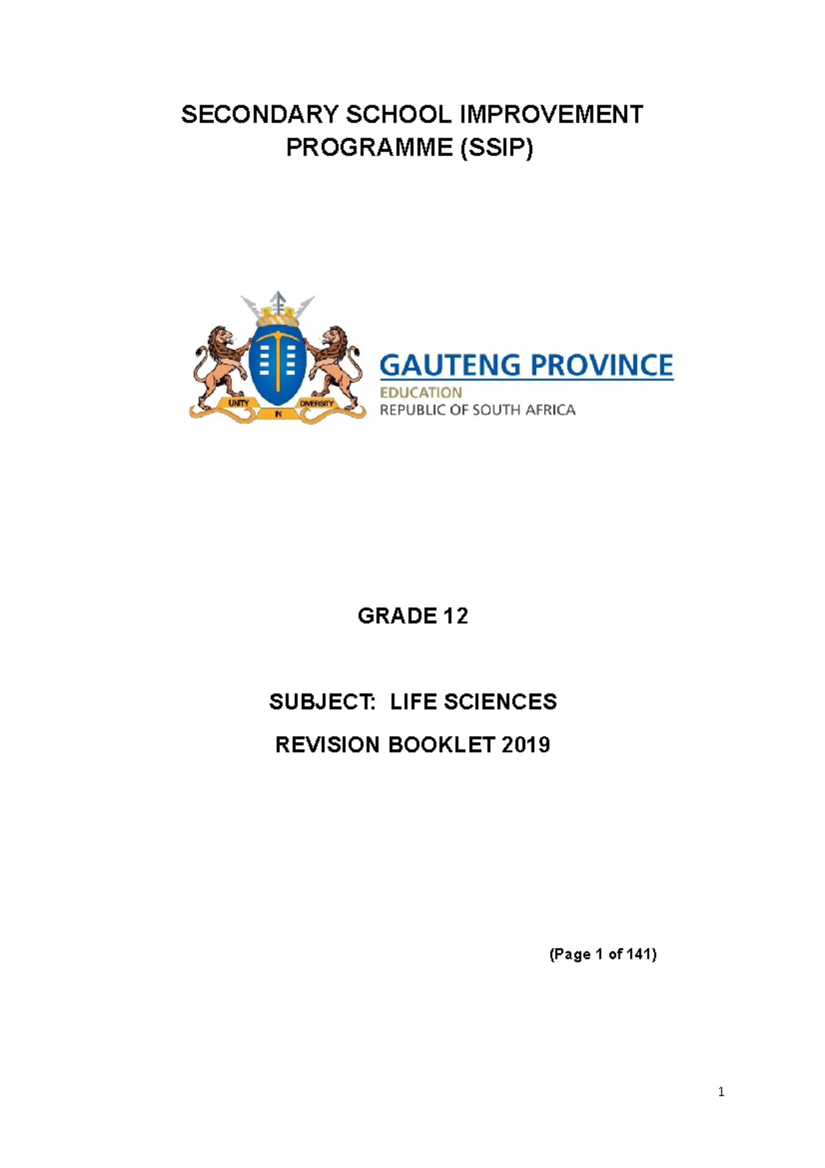 Life Sciences Revision Booklet G12 - 2019 Edition for Exams - Studocu