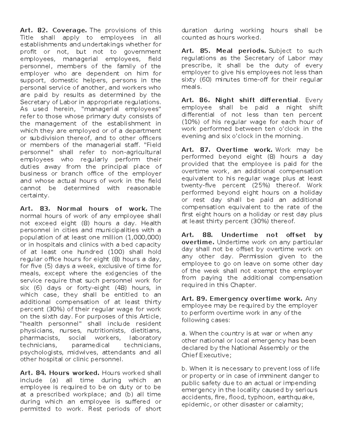 Labor Law Provisions: Coverage, Hours, and Compensation Regulations ...
