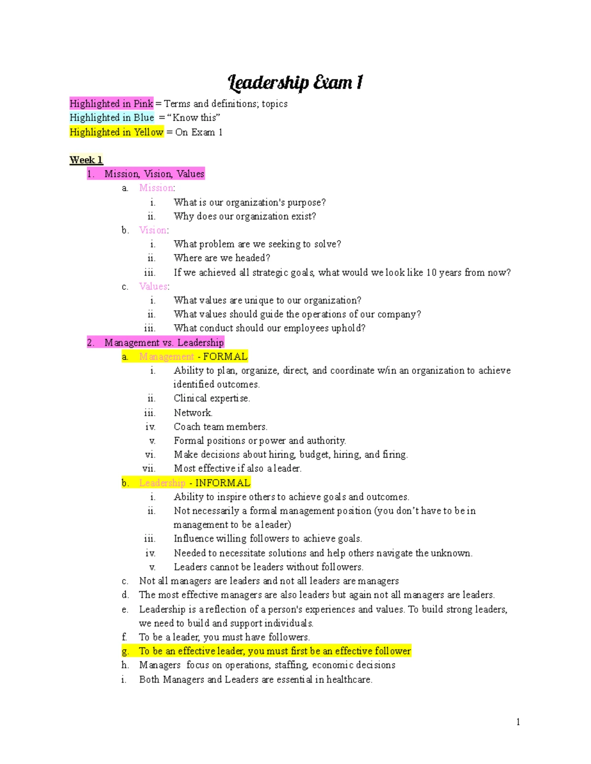 LEAD 101: Leadership Exam 1 Practice Questions & Answers Quizlet - Studocu