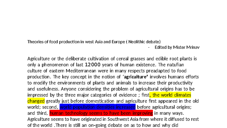 Theories of Food Production in West Asia & Europe (AGRI 101) - Studocu