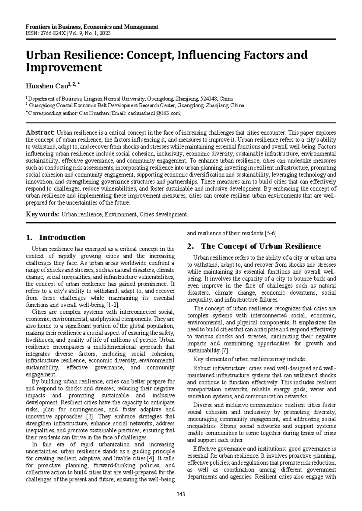 Urban Resilience: Concepts, Influencing Factors & Improvements - Studocu