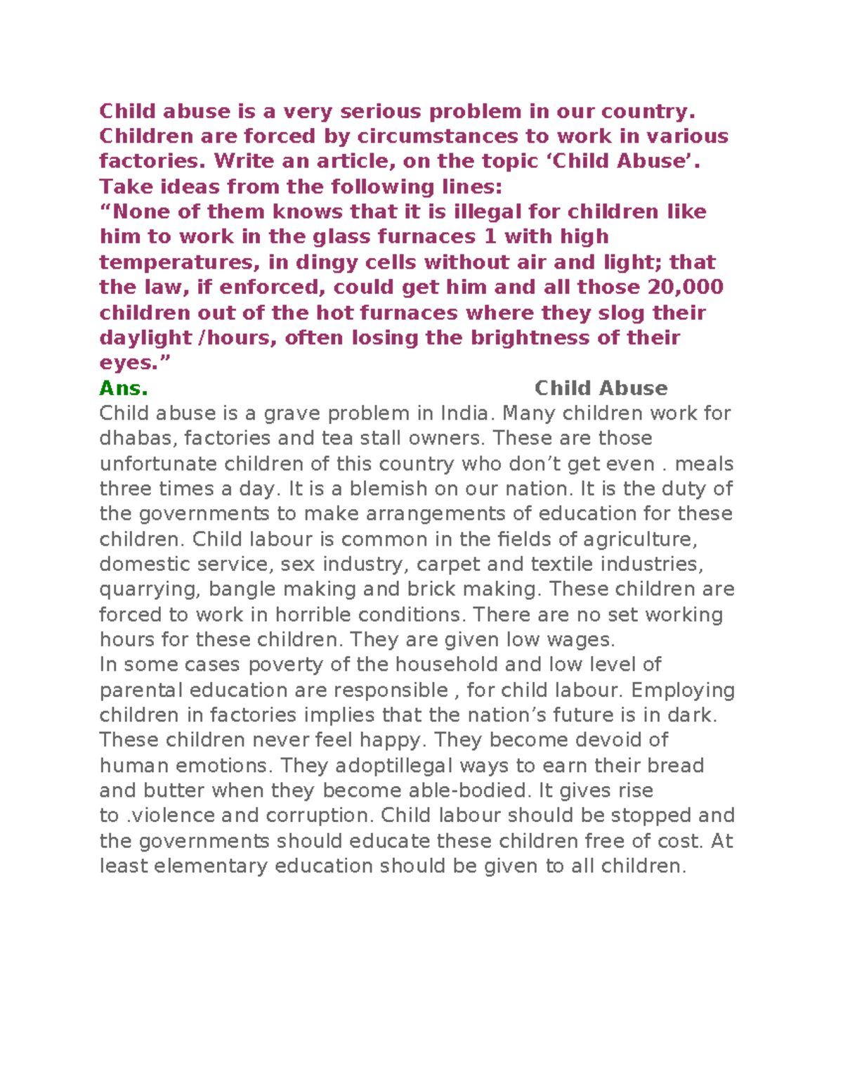 ENG 101: Article on Child Abuse and Its Impact on Society - Studocu