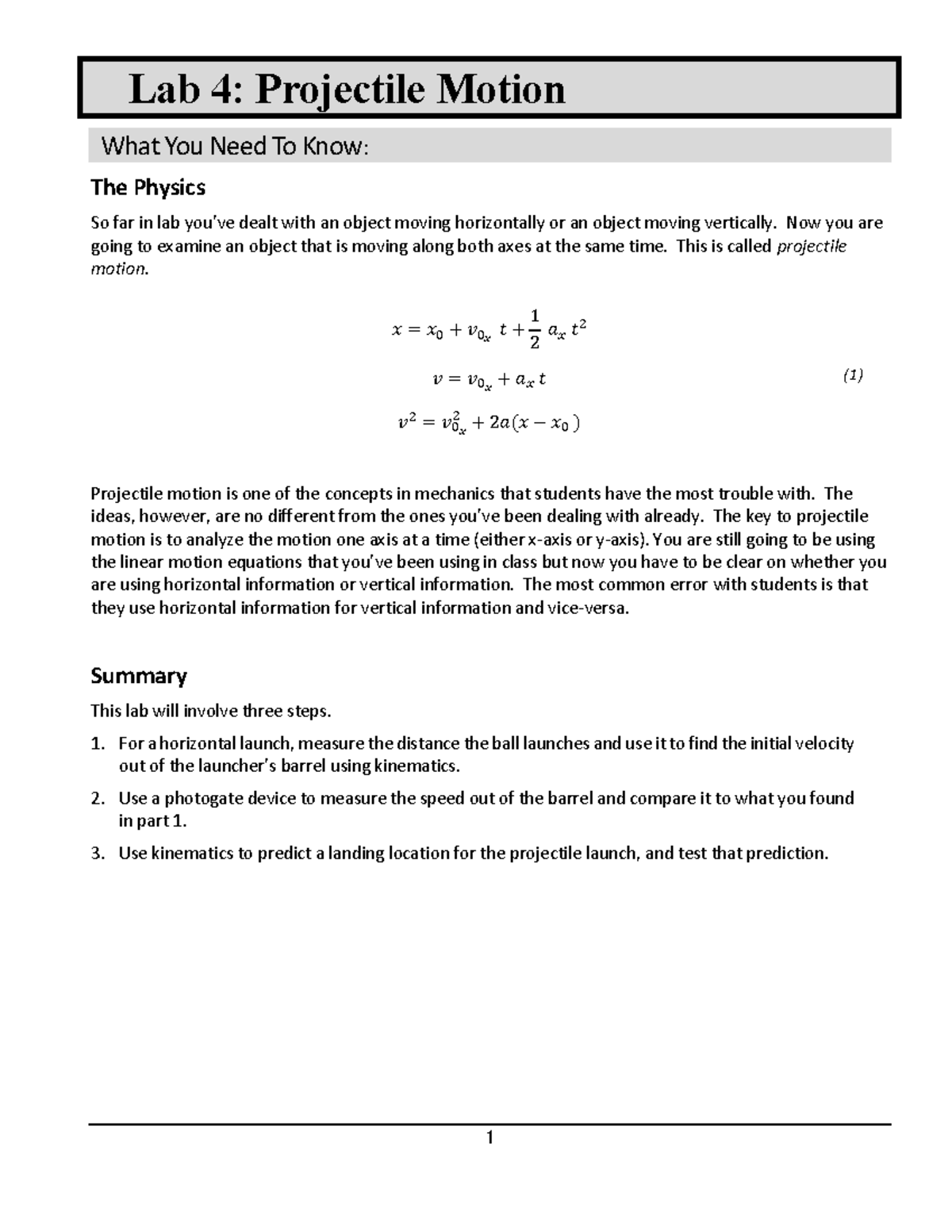 21125 Lab 4: Understanding Projectile Motion in Physics - Studocu