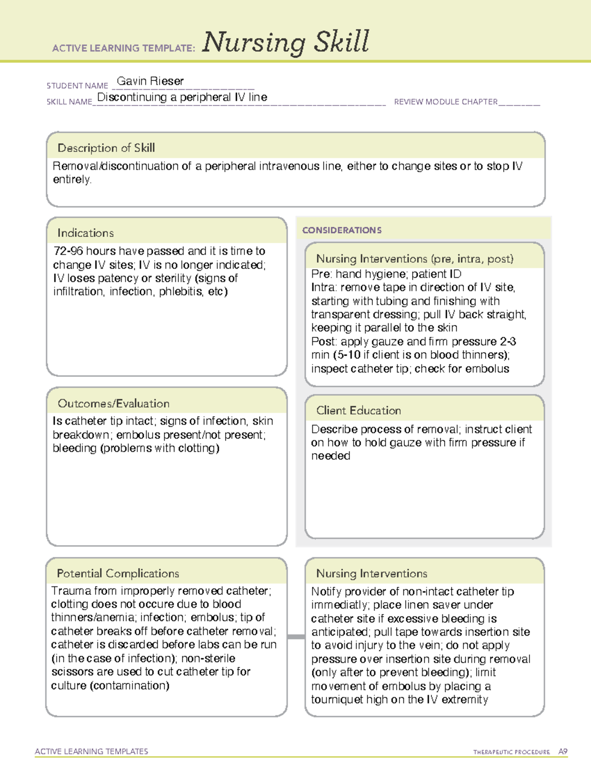 Active Learning Template: Nursing Skill IV Discontinuation Techniques ...