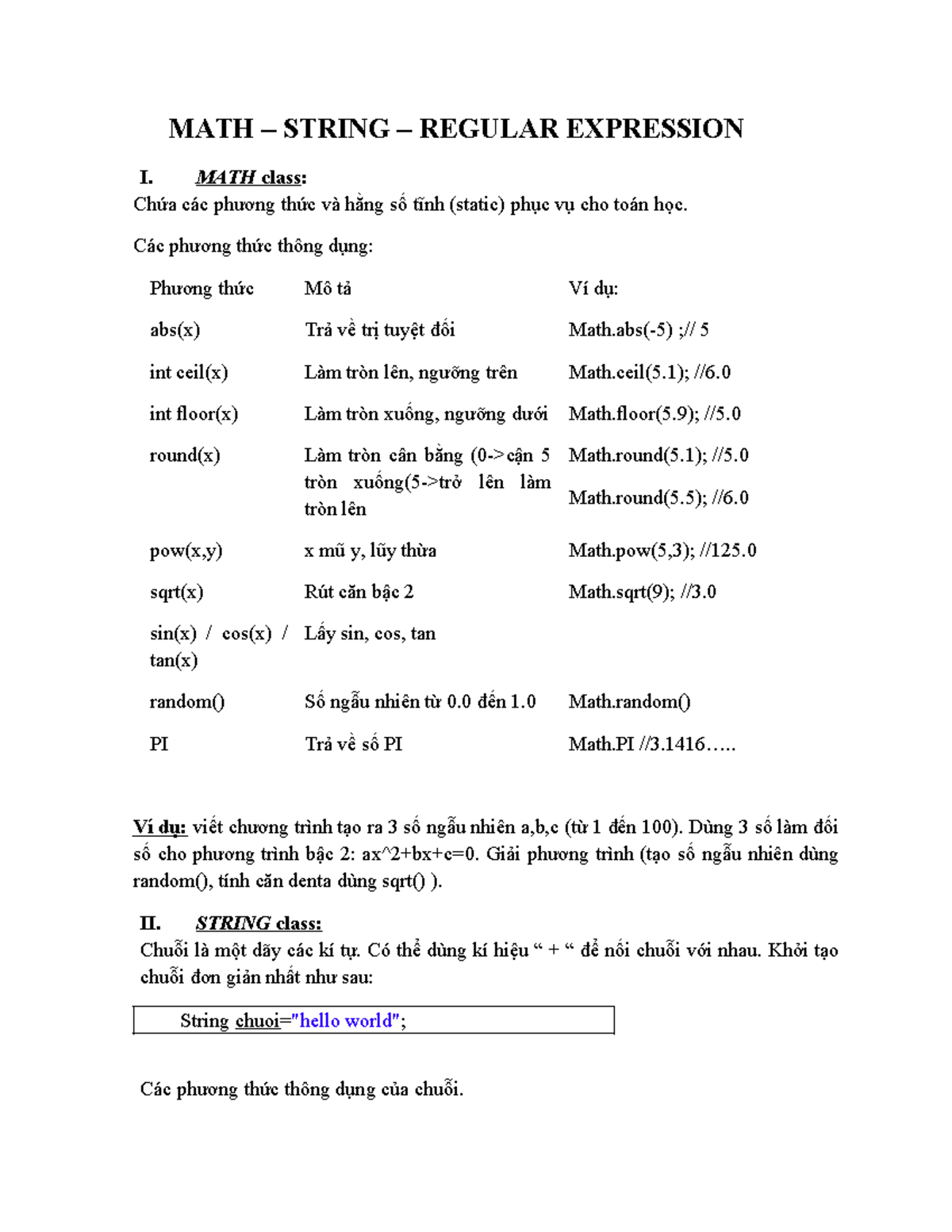 W06 Math, String, and Regular Expression Classes Overview - Studocu