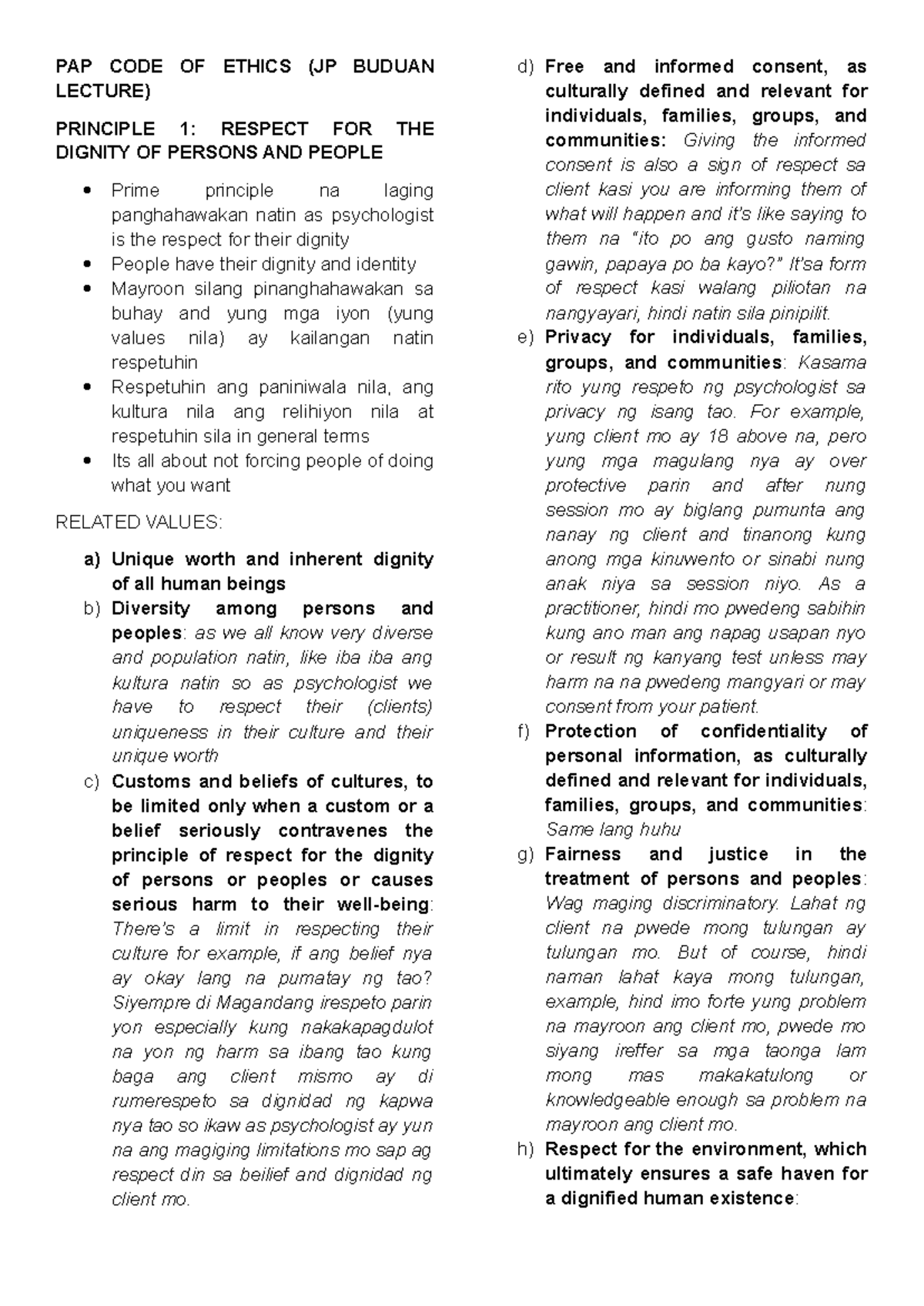 PAP CODE OF Ethics - Lecture Notes from Sir JP Buduan - Studocu