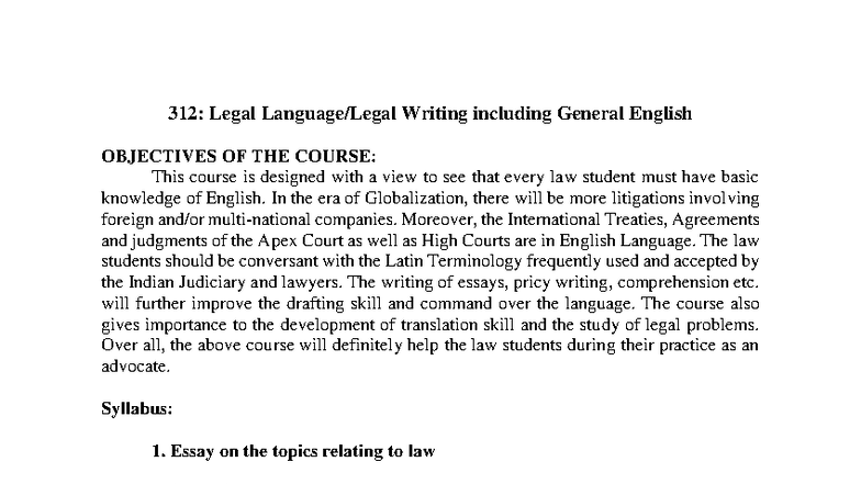 LLB 312: Legal Writing & General English Course Overview - Studocu