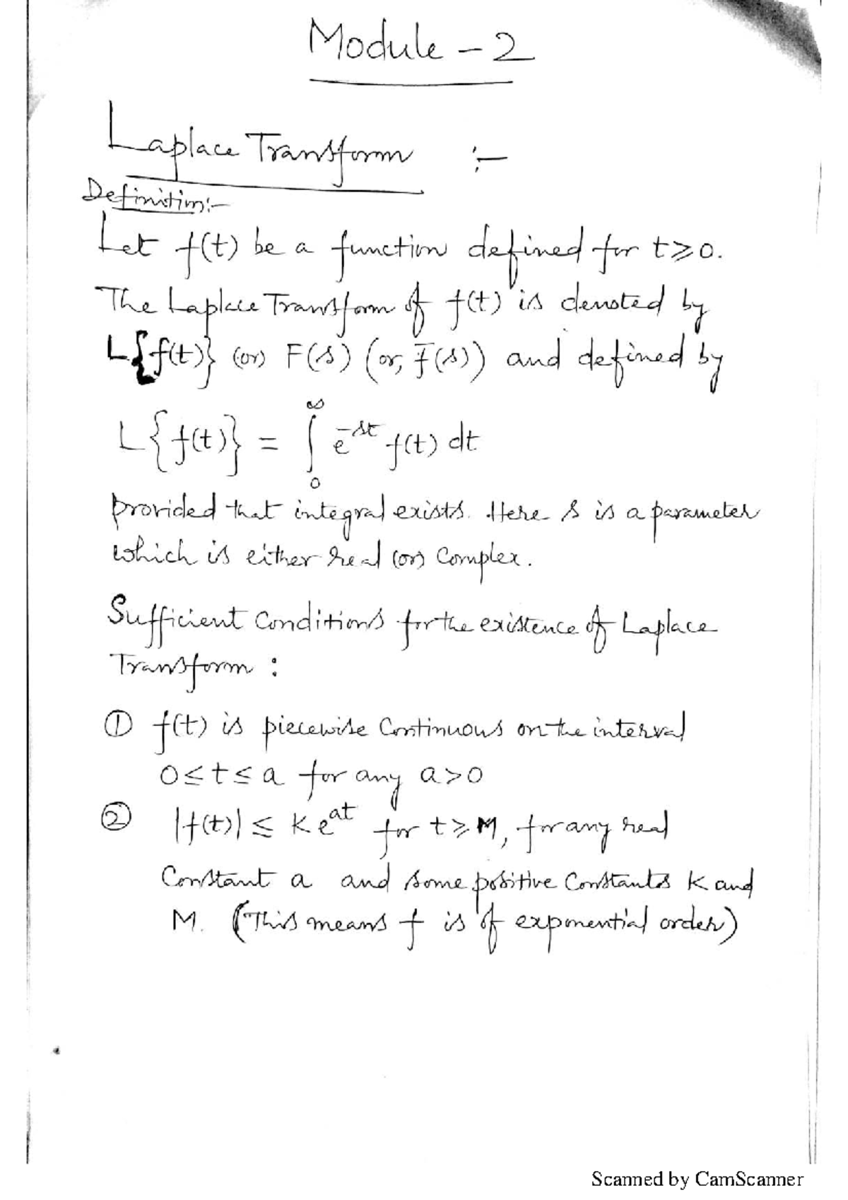 BMAT102L Module 2: Laplace Transform Concepts and Examples - Studocu