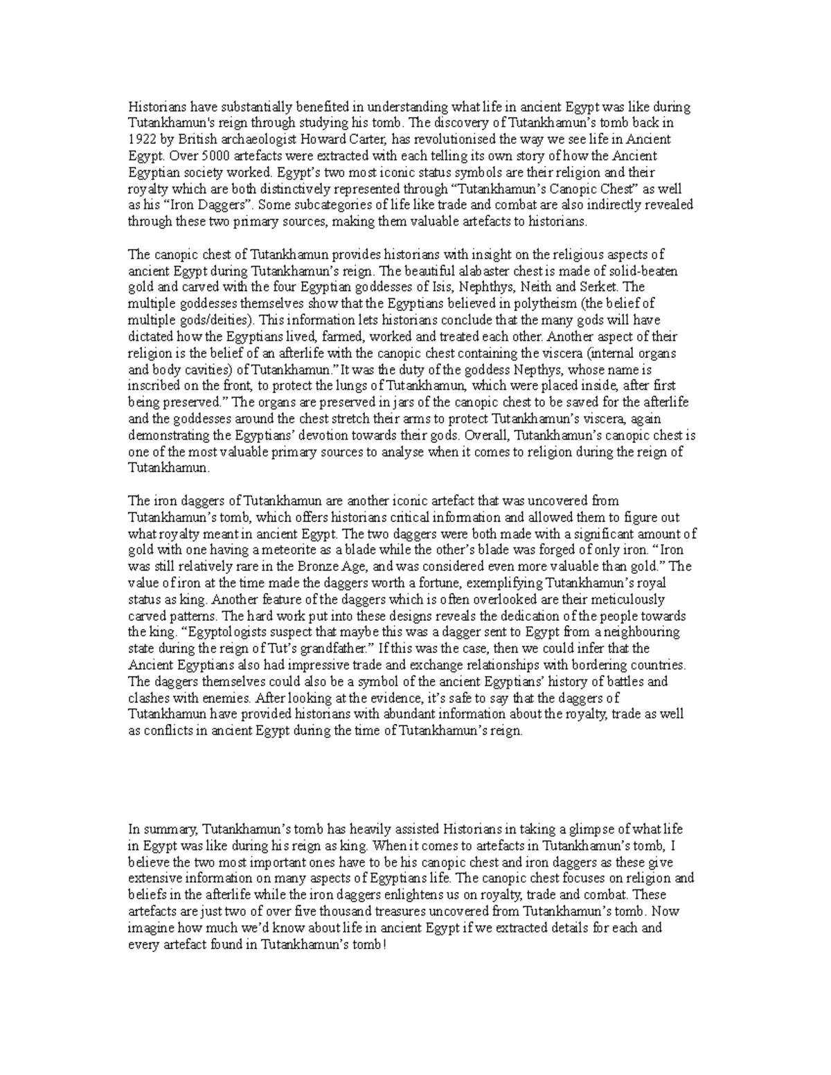 World History Term 2 Assignment: Insights from Tutankhamun's Tomb - Studocu