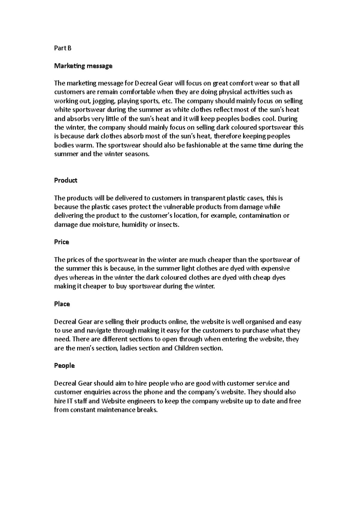 Coursework Part B: Marketing Strategy for Decreal Gear Sportswear - Studocu