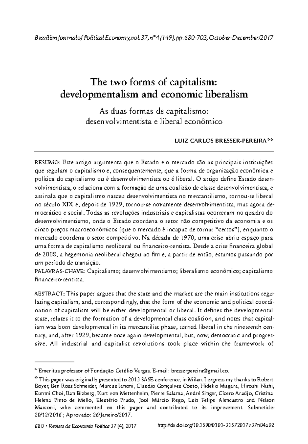 The Two Forms of Capitalism: Developmentalism vs. Economic Liberalism ...