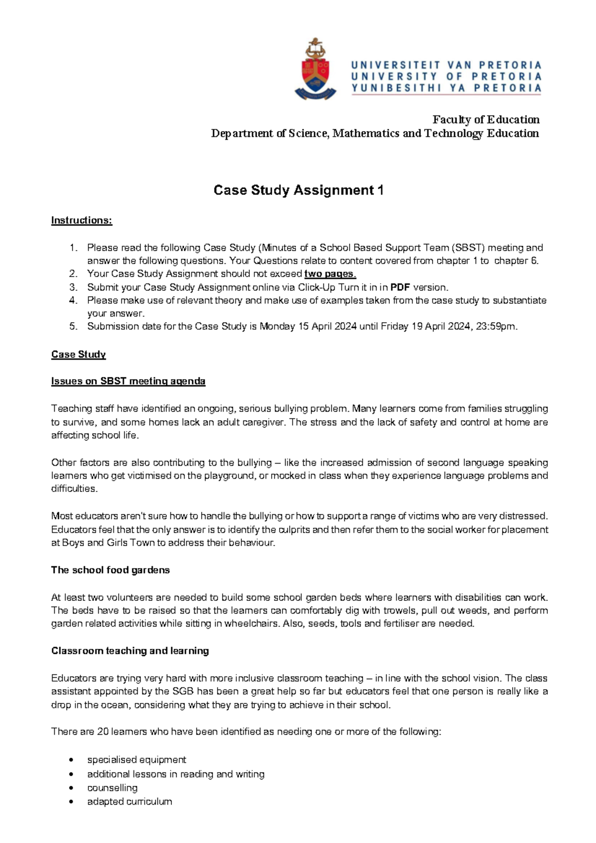 OPV 212 Case Study: Bullying and Inclusion Challenges in Education ...
