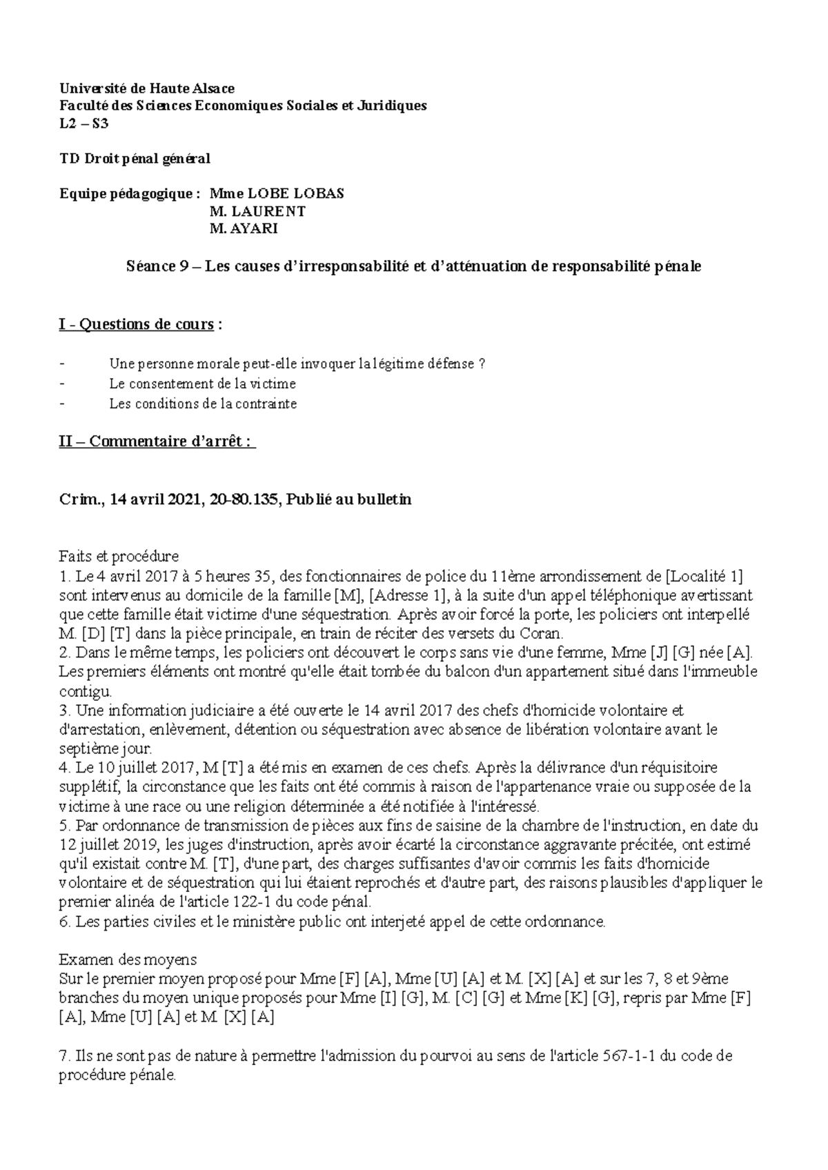 TD9 - Irresponsabilite et attenua tion de responsabilité pénale ...