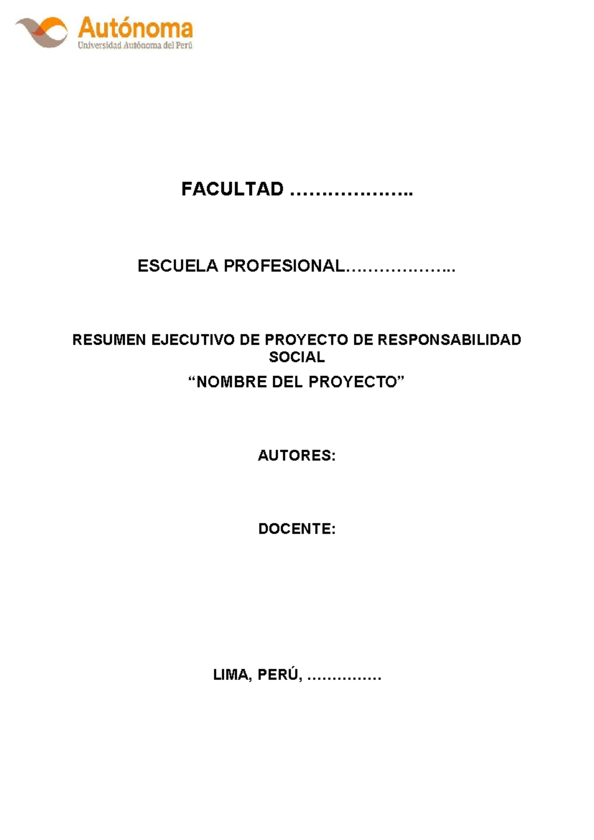 Resumen Ejecutivo del Proyecto RSU - Lima, Perú - Studocu