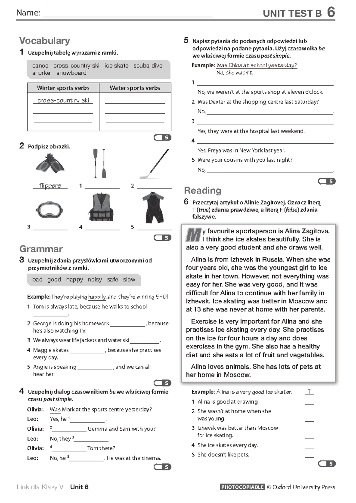 Link L5 U6 Unit Test B - Vocabulary and Grammar Exercises - Studocu