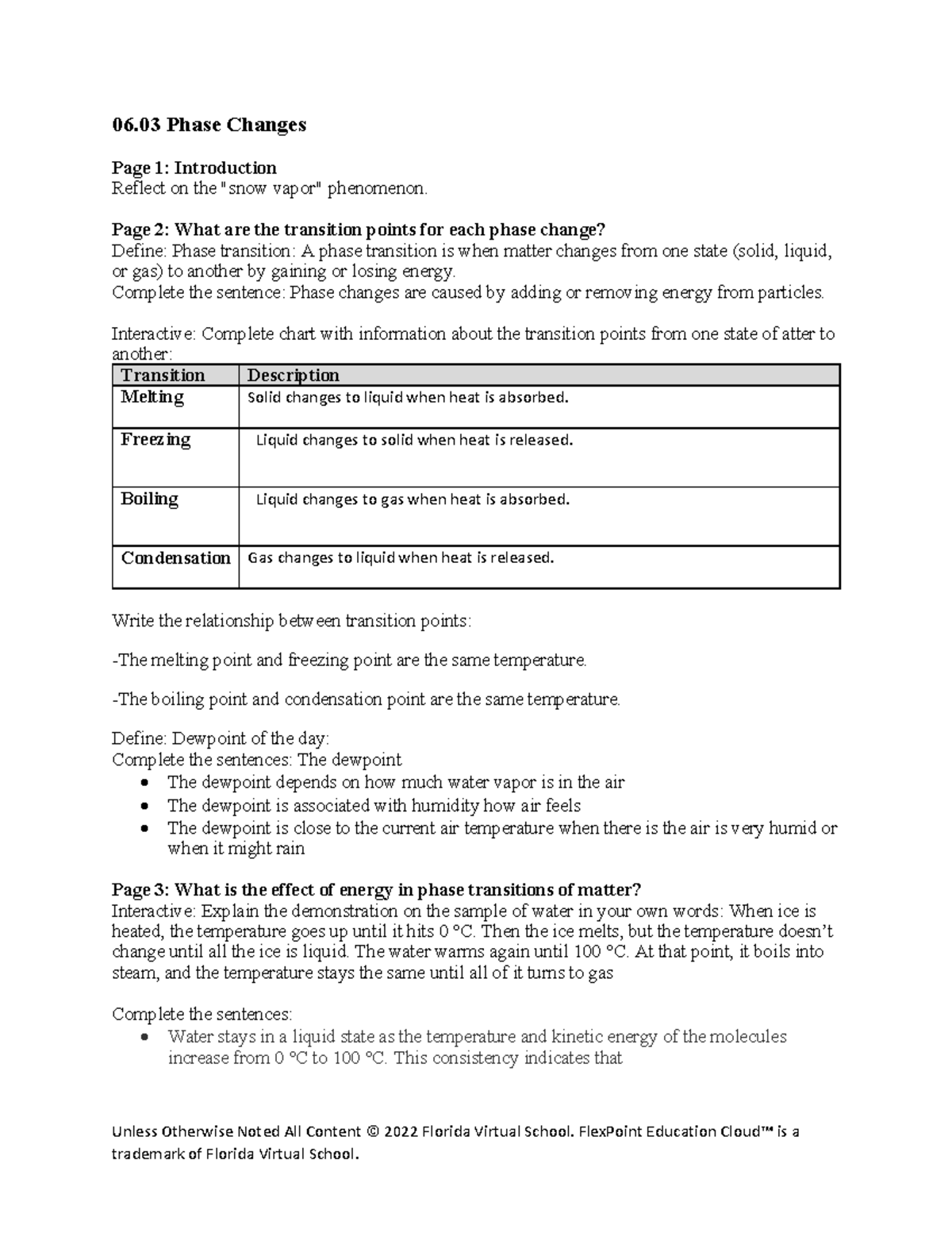 06.03 Phase Changes: Understanding Transitions and Energy Effects - Studocu