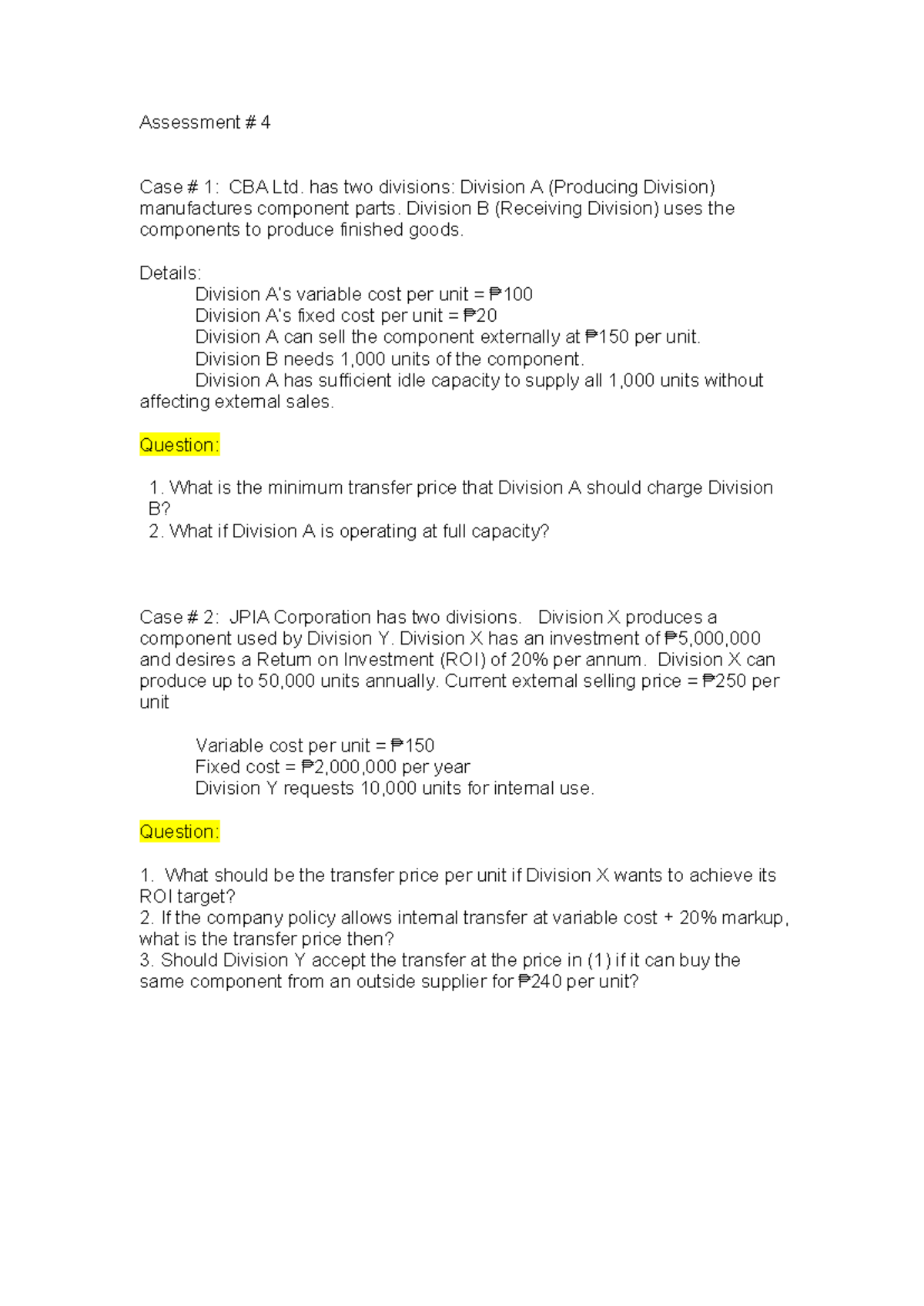 Assessment 6 - SCM: Transfer Pricing Case Studies and Analysis - Studocu