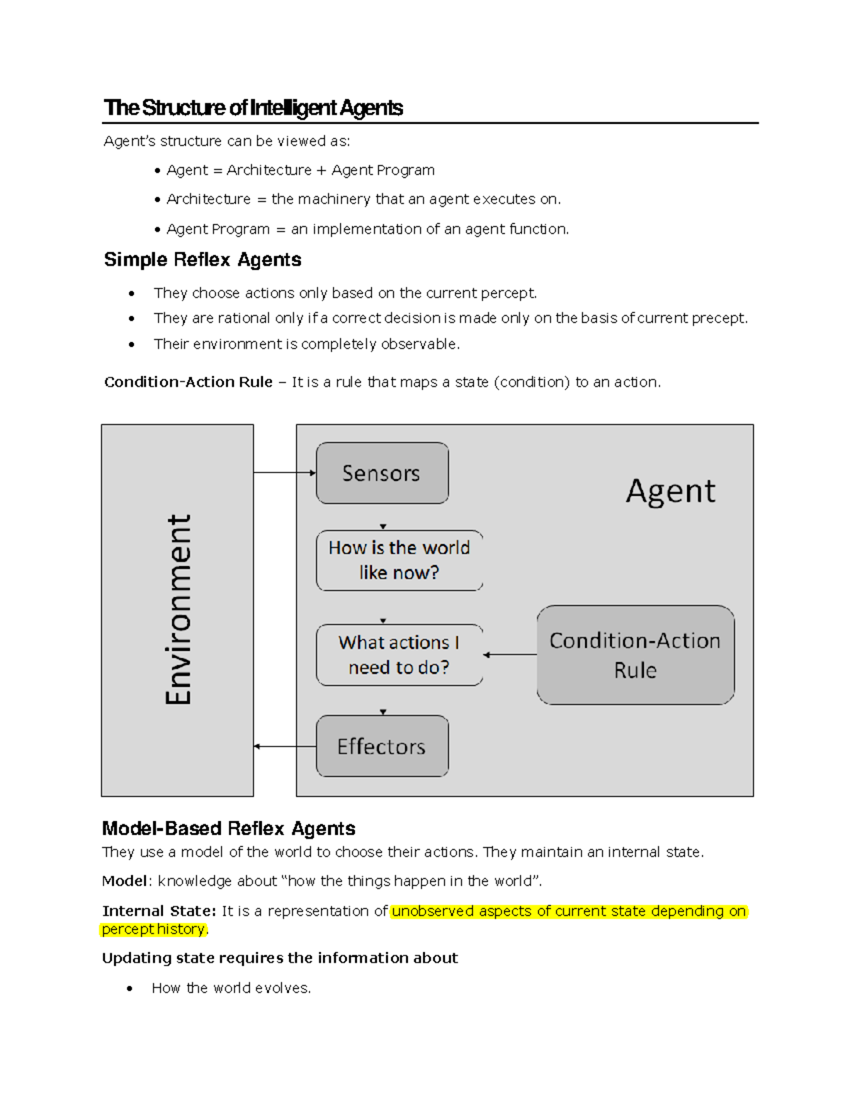 Lecture 3: Structure and Types of Intelligent Agents in AI - Studocu