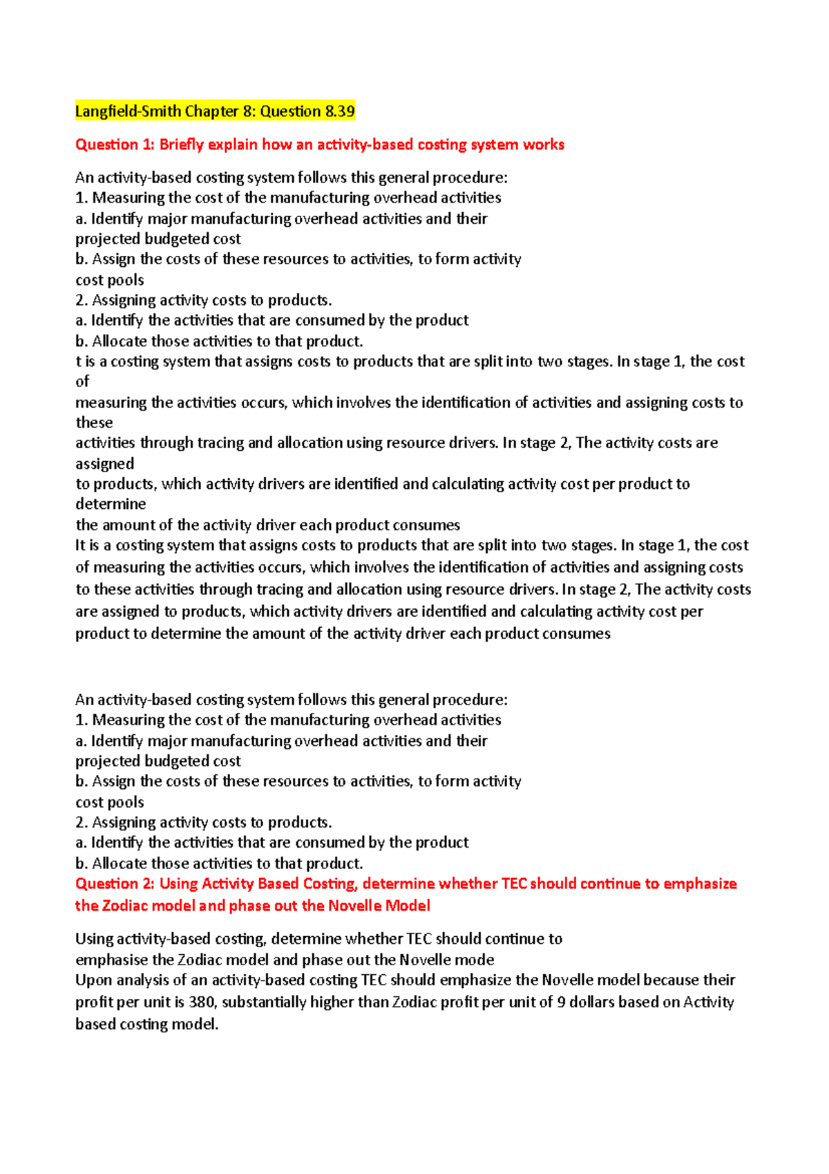 Tutorial Topic 2 - Langfield-Smith Chapter 8: Question 8. Question 1 ...