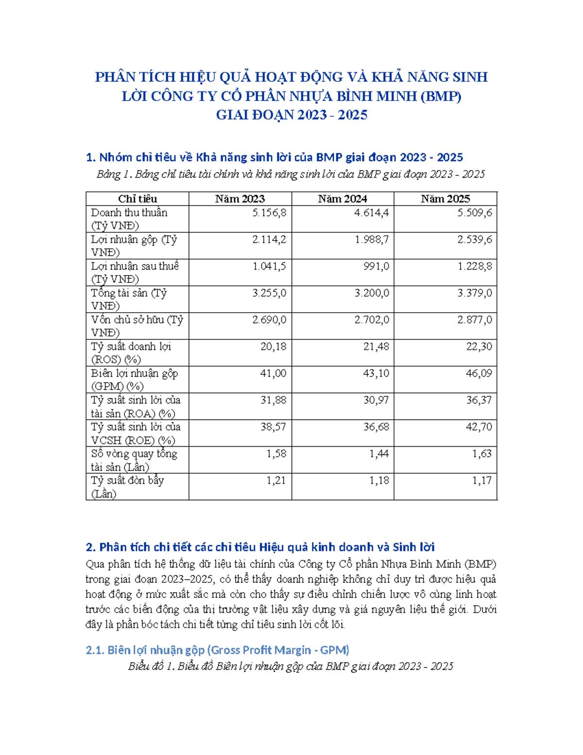 Báo cáo Phân Tích Hiệu Quả và Khả Năng Sinh Lời BMP (2023-2025) - Studocu
