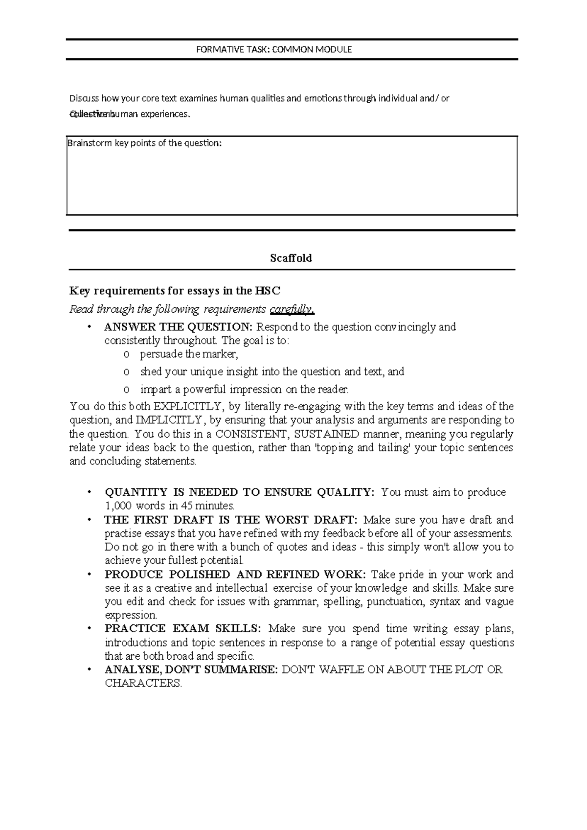 HSC Formative Task: Human Experiences Essay Scaffold - Studocu